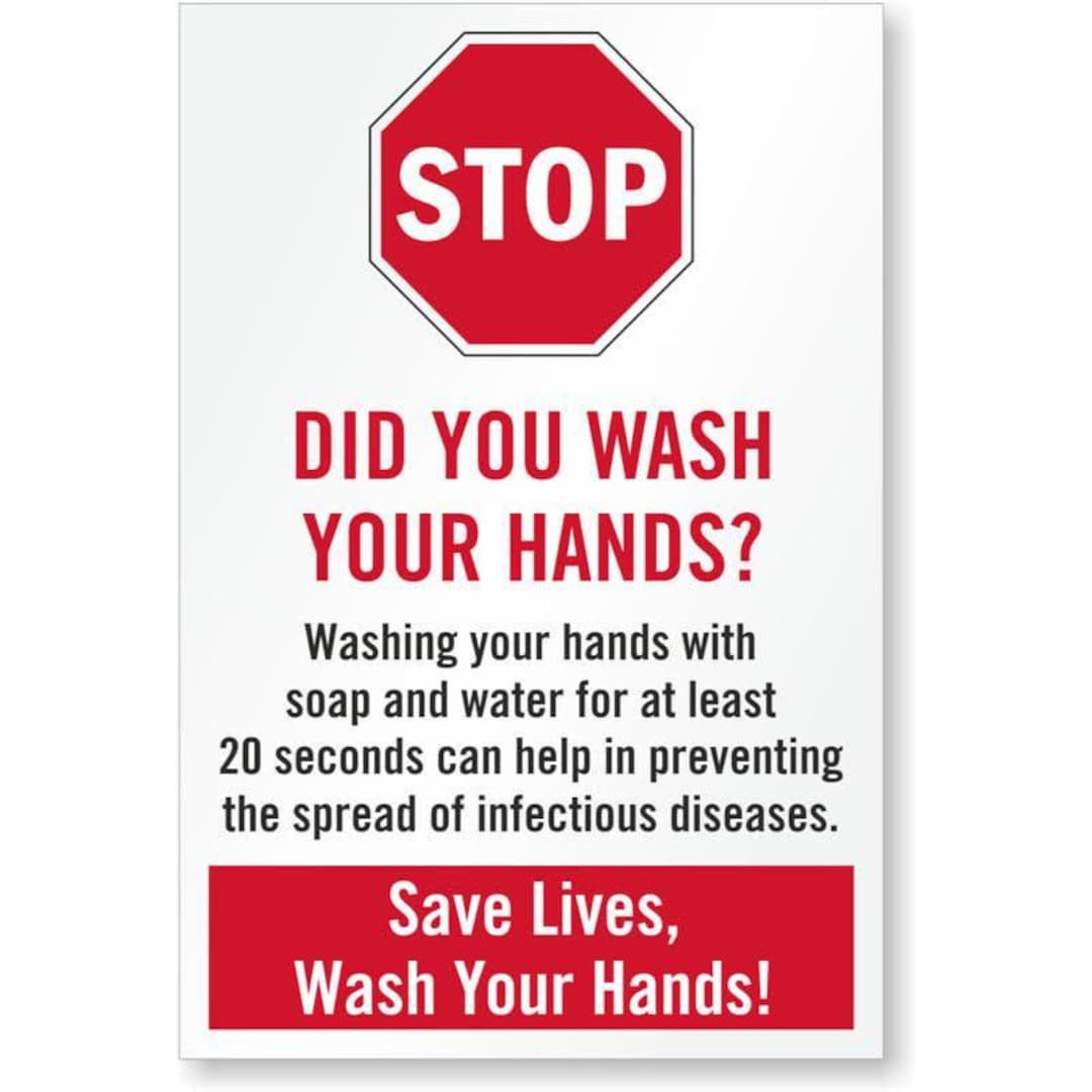 Hand Washing Reminder Sign: Clear Bold Lettering (aluminum ...
