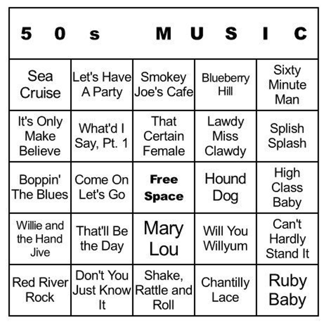 Cardtunz 50s Music Bingo 100 Cards Digital Immediate Download Spotify ...