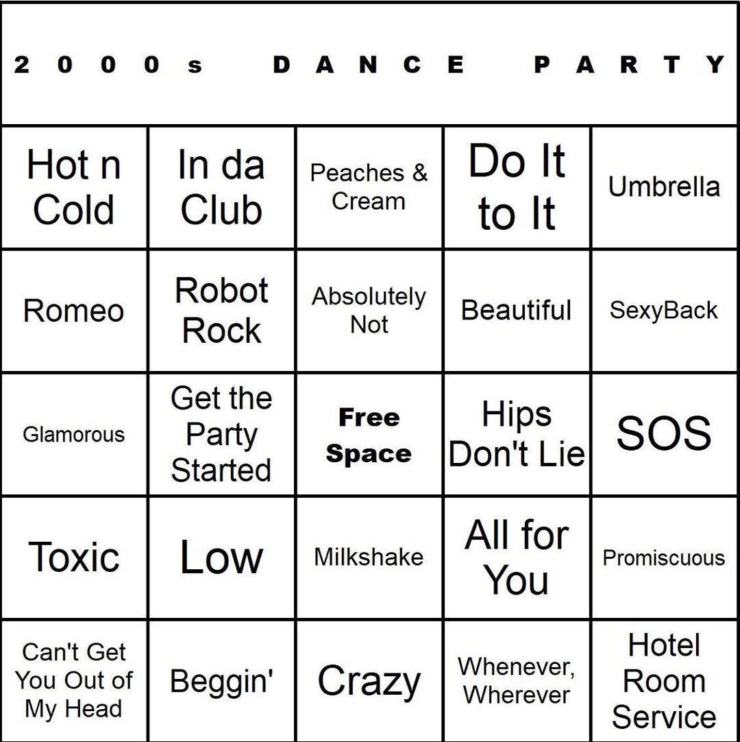 2000s Dance Party Music Bingo: 100 Laminated Cards With Playlist - Etsy