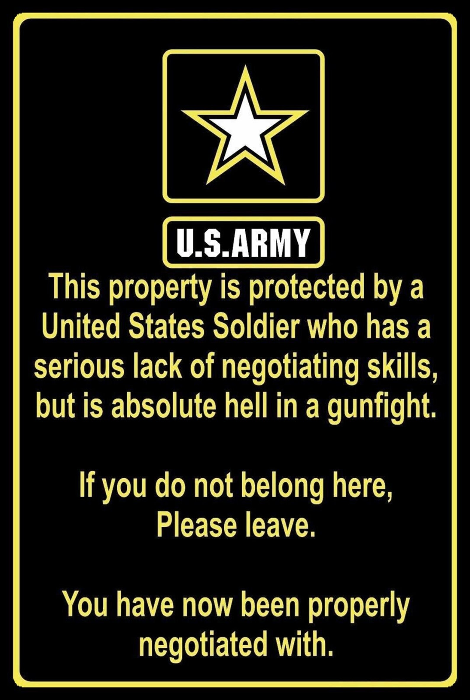 Property Protected by US Army Soldier Funny 8 X 12 Aluminum Metal Sign ...