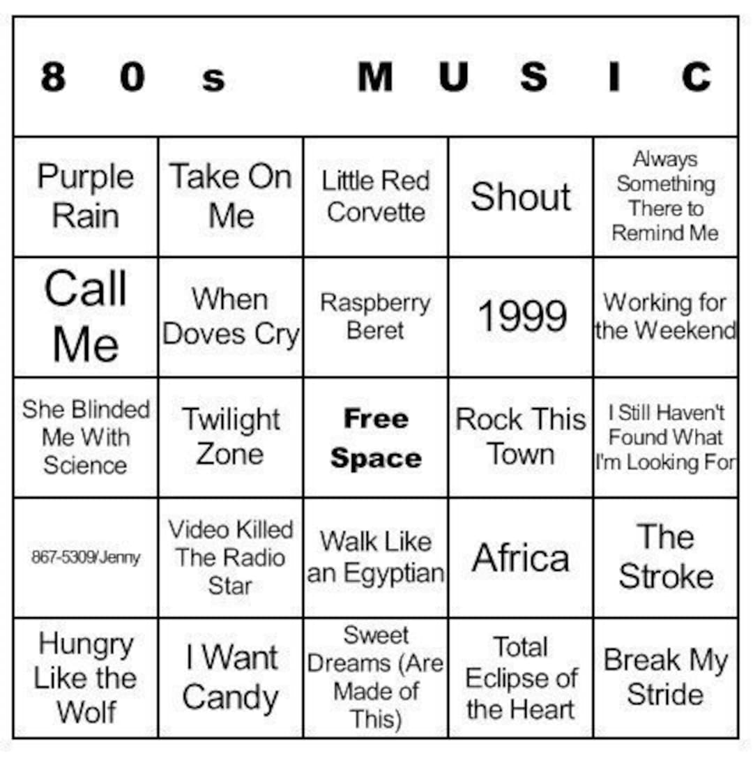 Cardtunz 80s Music Bingo 400 Cards Digital Immediate Download Spotify ...