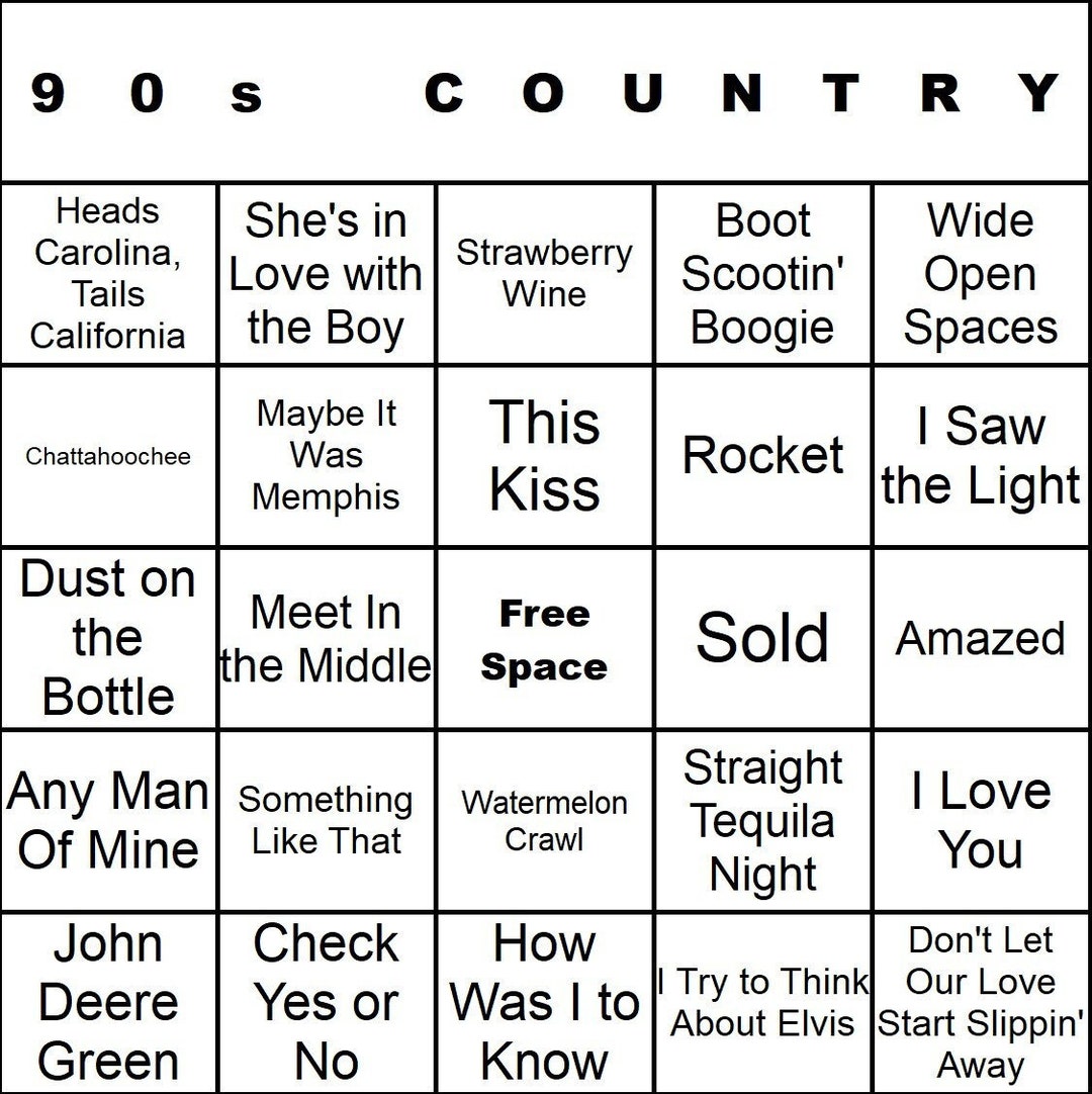 Cardtunz 90s Country Music Bingo 100 Cards Digital Immediate Download ...