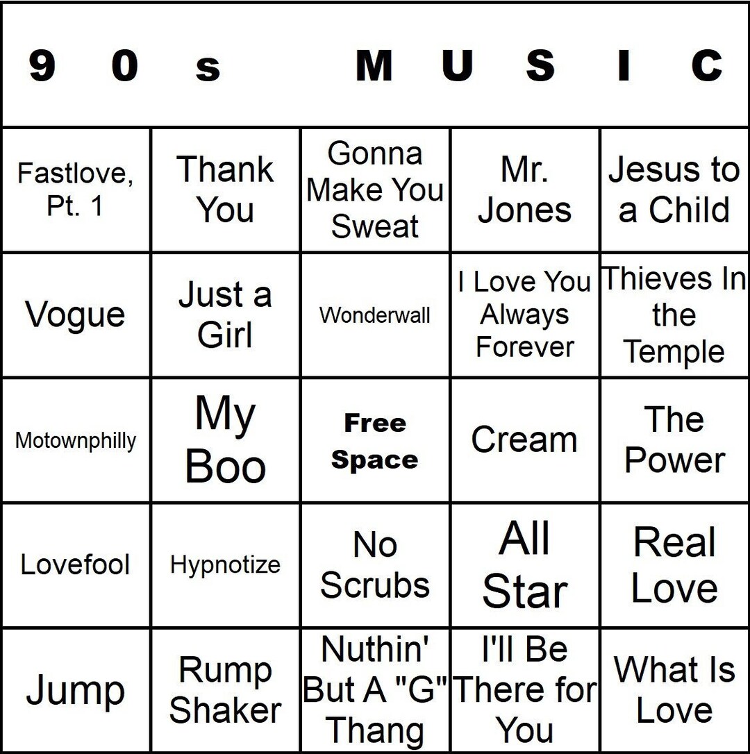 Cardtunz 90s Music Bingo 100 Cards Digital Immediate Download Spotify ...