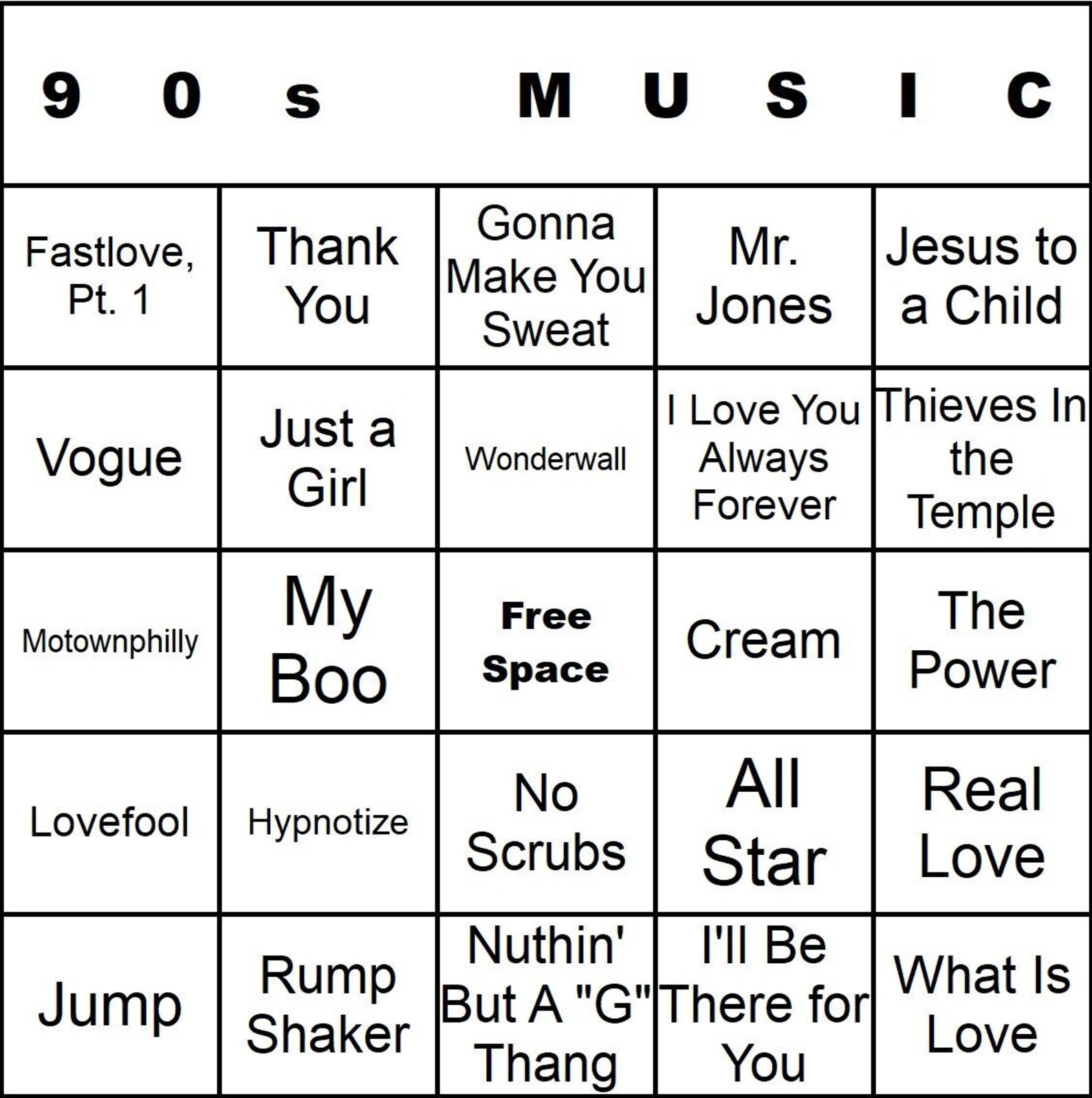 Cardtunz 90s Music Bingo 100 Cards PRINTED AND LAMINATED Spotify and ...
