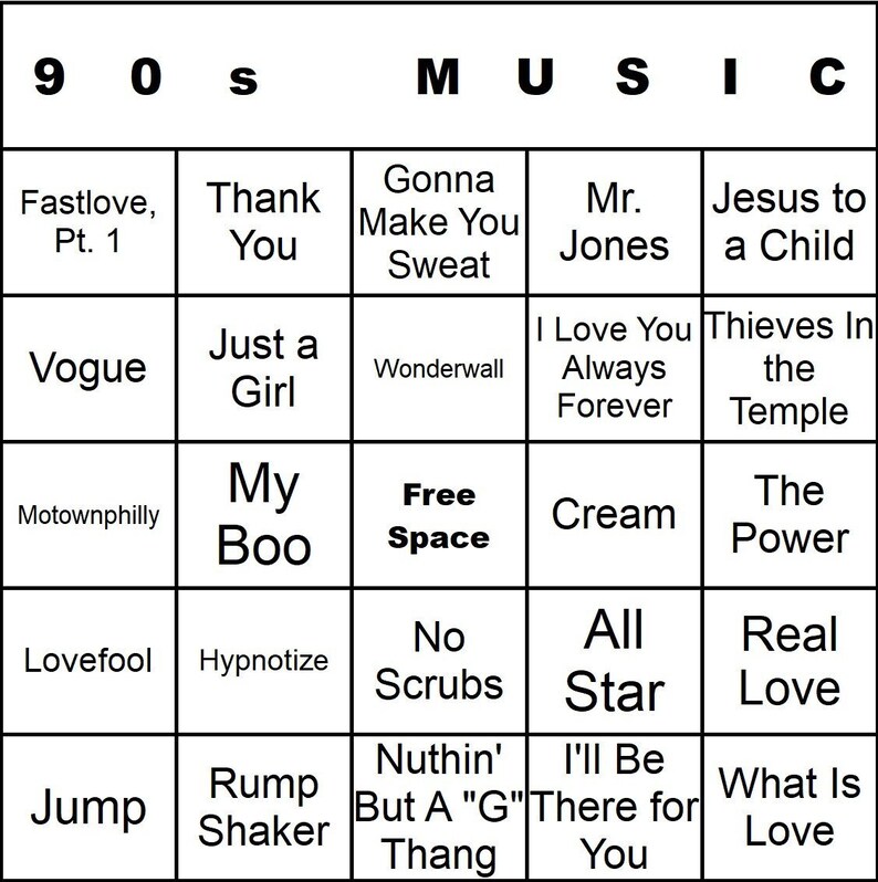 Cardtunz 90s Music Bingo 100 Cards PRINTED AND LAMINATED Spotify and ...