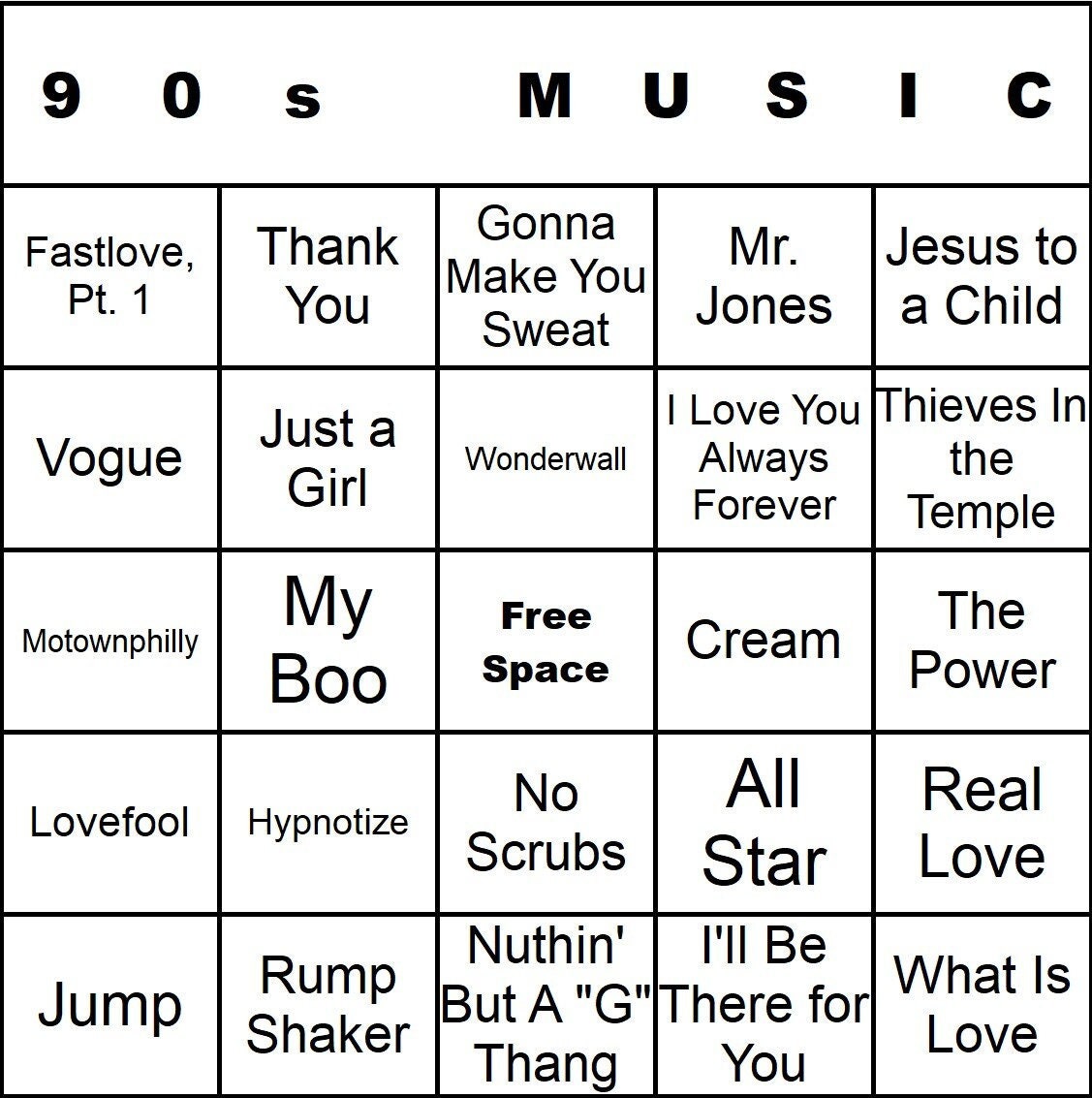 Cardtunz 90s Music Bingo 100 Cards PRINTED AND LAMINATED Spotify and ...