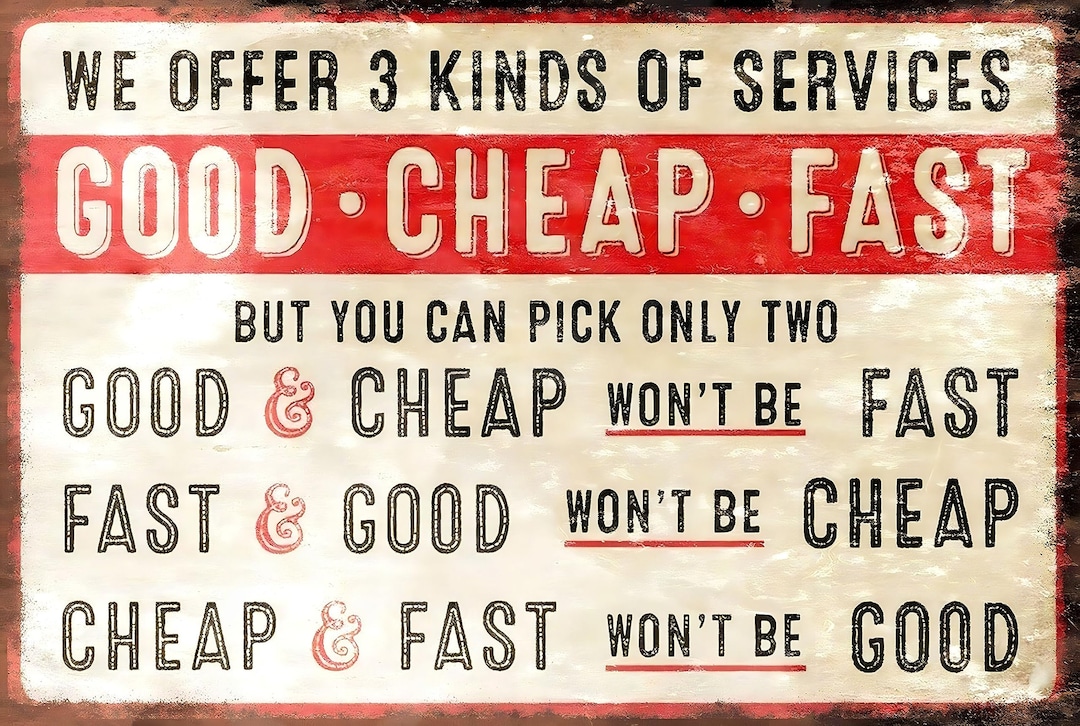 We Offer Three Kinds of Services Good Cheap Fast Funny Sign ...