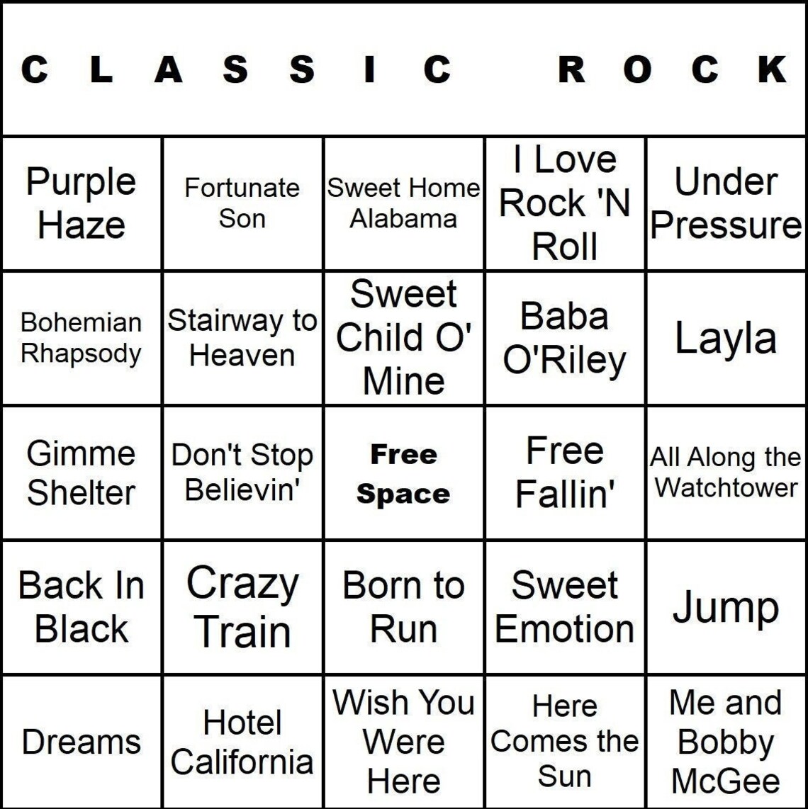 Cardtunz Classic Rock Music Bingo 100 Cards PRINTED AND LAMINATED ...