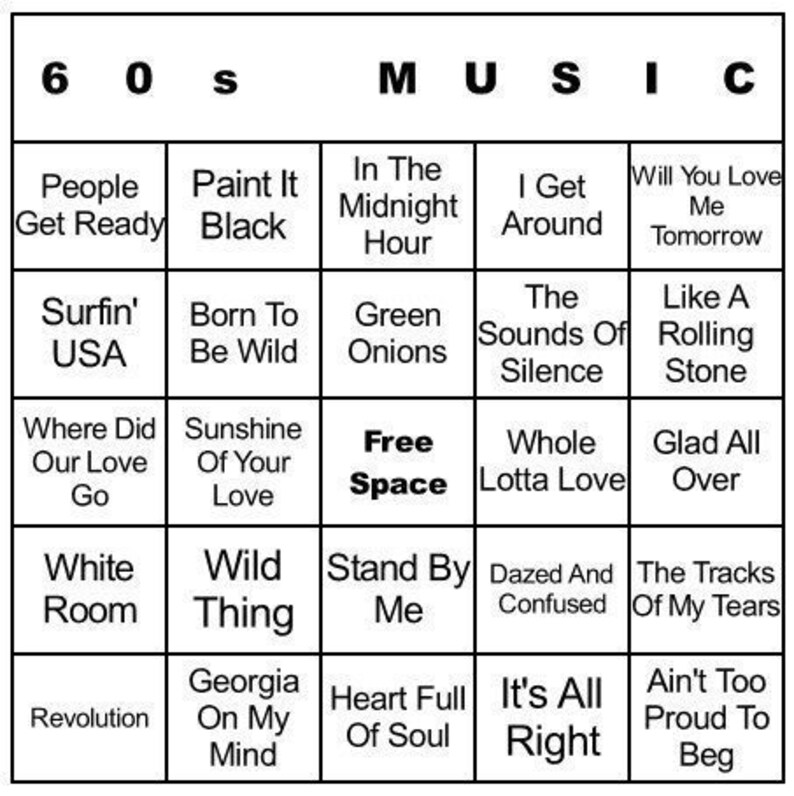 Cardtunz 60s Music Bingo 100 Cards Digital Immediate Download Spotify ...