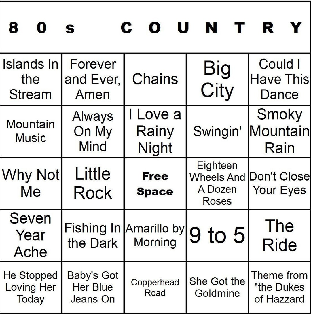 Cardtunz 80s Country Music Bingo 100 Cards PRINTED AND LAMINATED ...