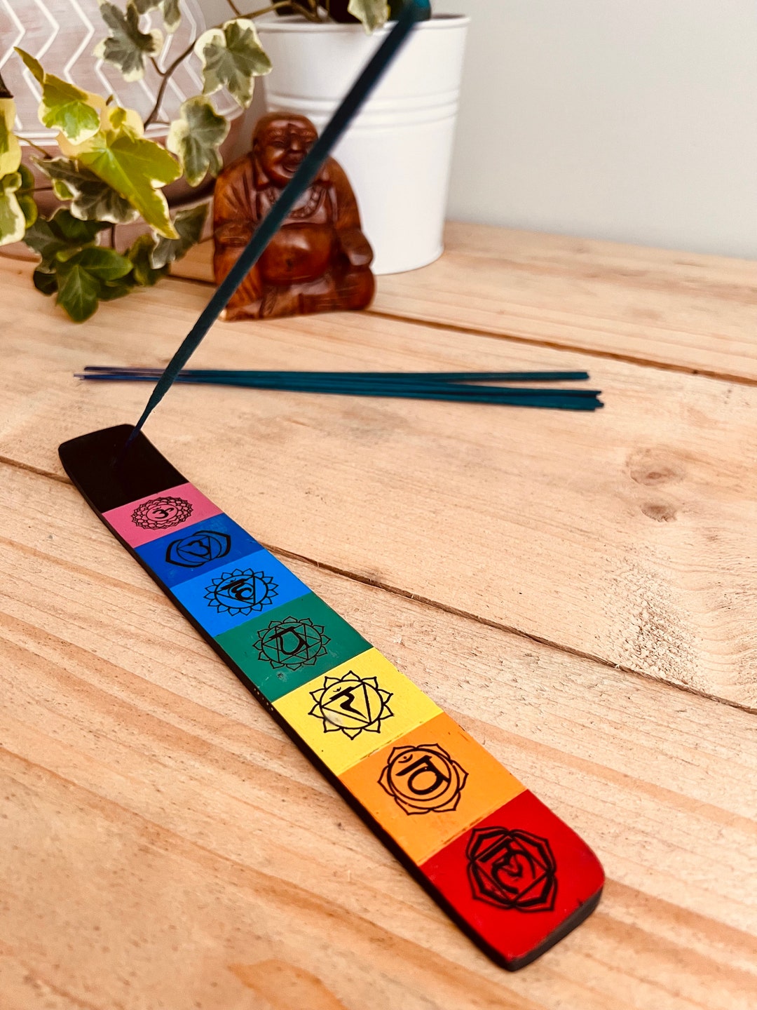 Handmade Mango Wood Rainbow Chakra Incense Stick Holder, Wooden ...