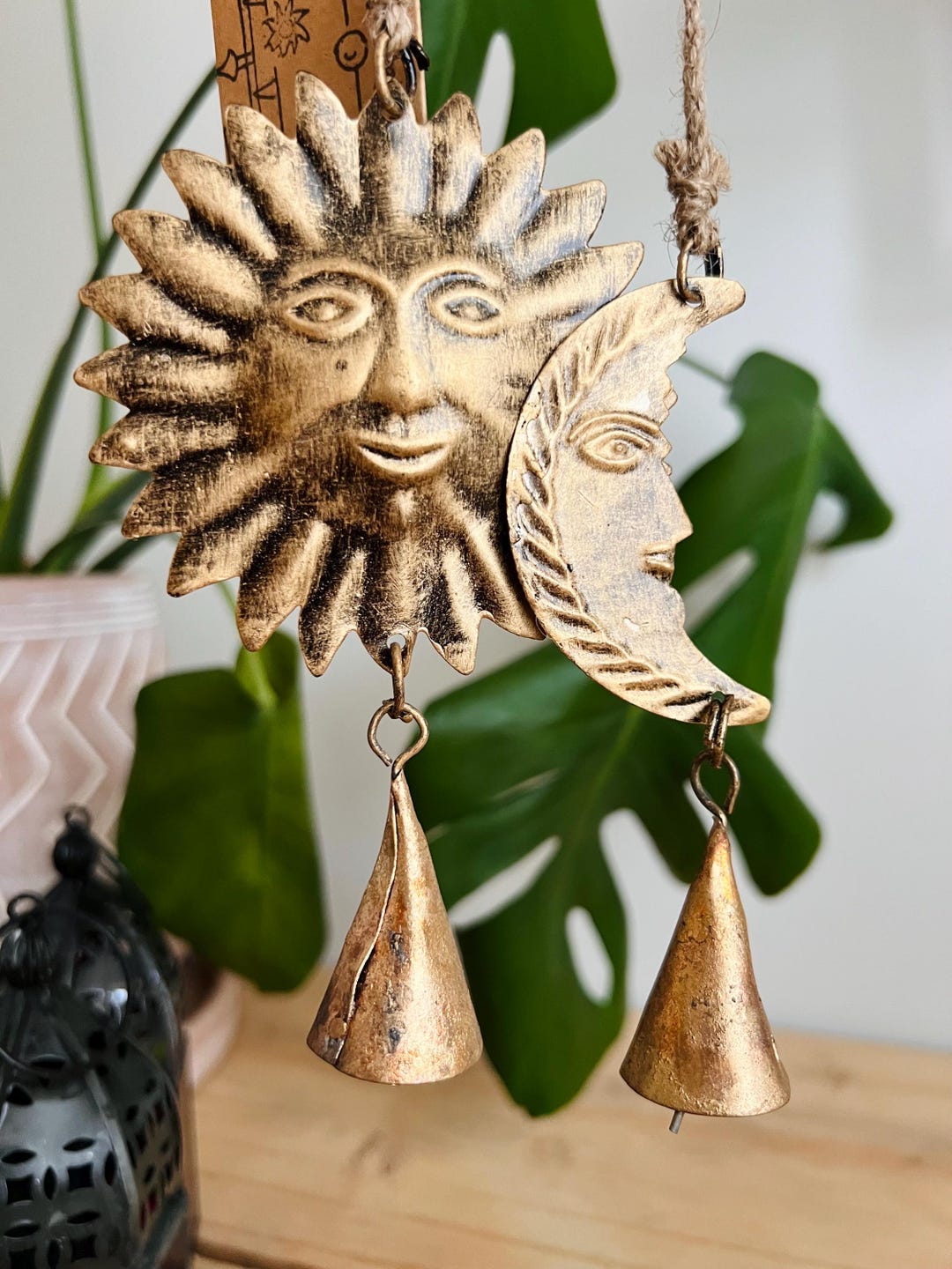 Hanging Smiling Brass Sun Shine Windchime With Indian Bell Perfect ...