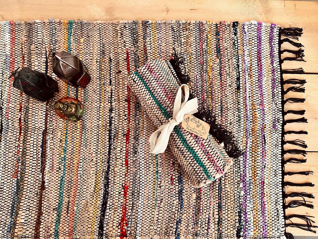 Bohemian Rag Rug: Handmade Recycled Cotton With Tassels - Etsy