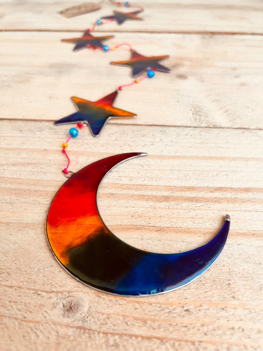 Rainbow Crescent Moon & Stars Suncatcher: Handmade Bohemian Window ...