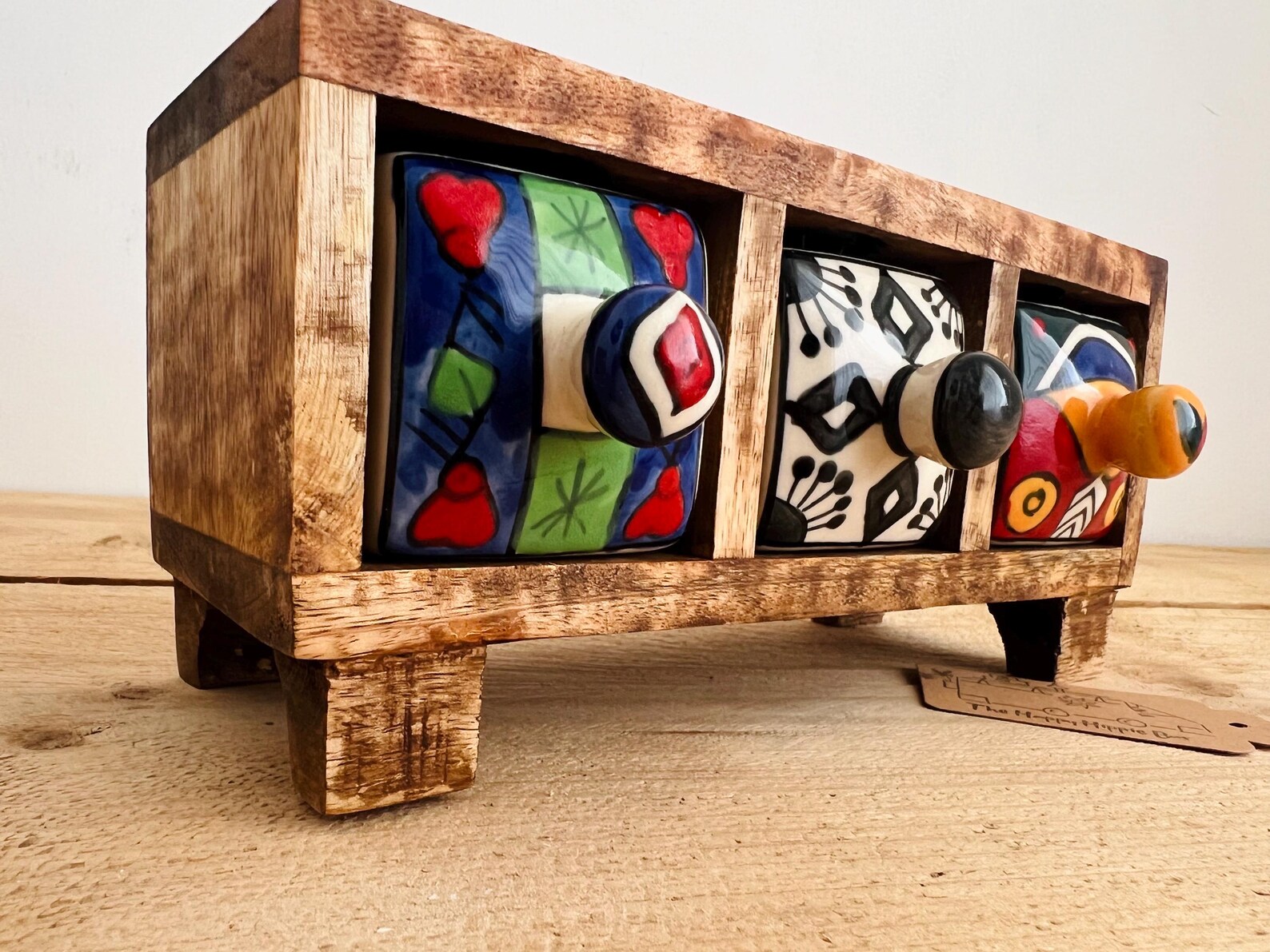 Handmade 3 Drawer Mango Wood Ceramic Drawers Mini Chest Fair Trade Hand ...