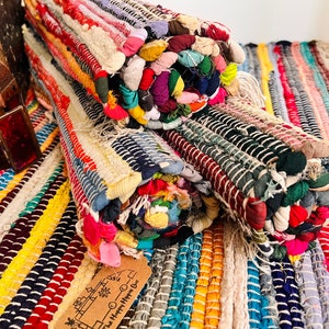 Handmade Rag Rug, Mixed Sizes Fair Trade Recycled Fabric Rainbow Stripe ...