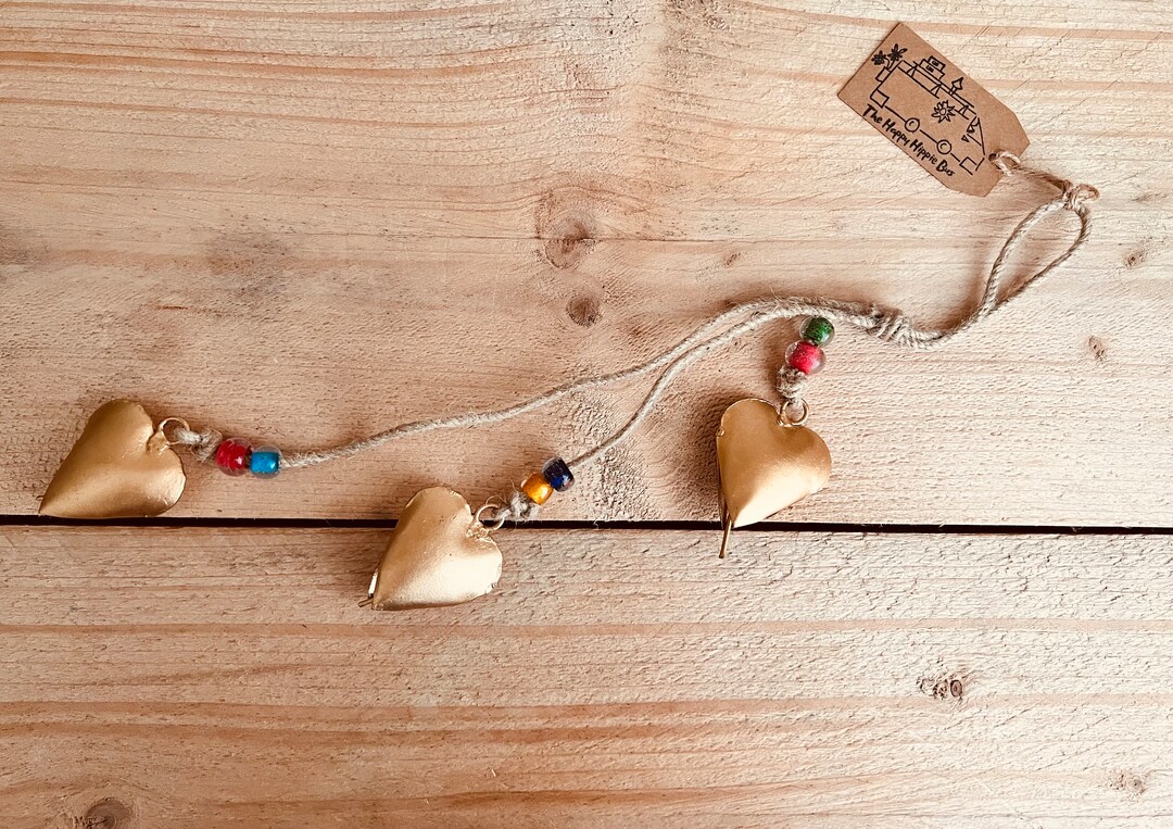 Brass Heart Hanging Bells, Recycled Metal Handmade Bell Windchime ...