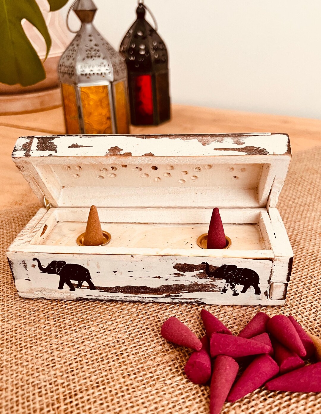 Mango Wood Incense Burner Box, Small Incense Cone Burner Ash Catcher ...
