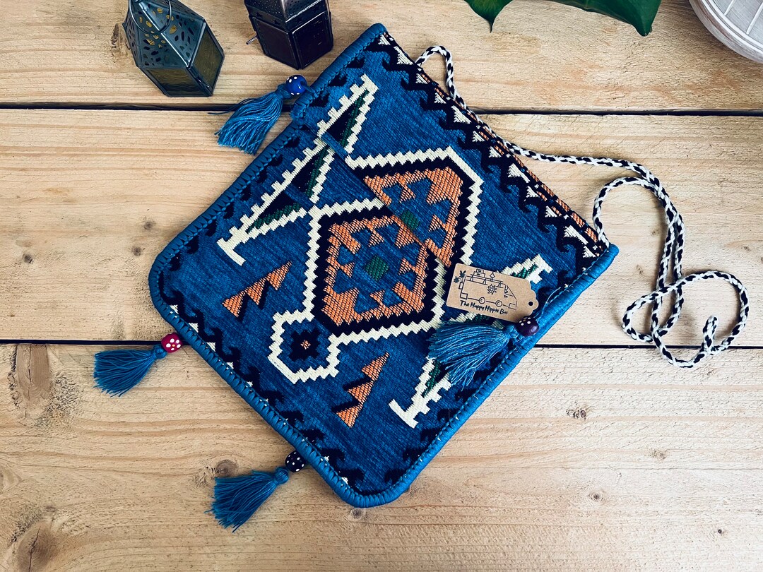 Handmade Bright Sky Blue Turkish Kilim Weave Fair Trade Shoulder Bag ...
