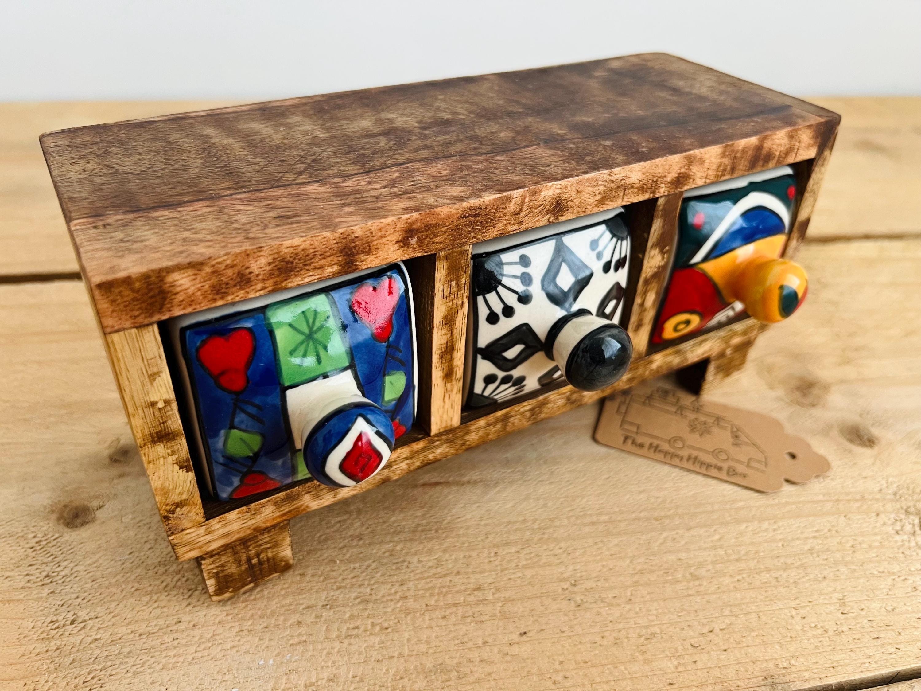 Handmade 3 Drawer Mango Wood Ceramic Drawers Mini Chest Fair Trade Hand ...