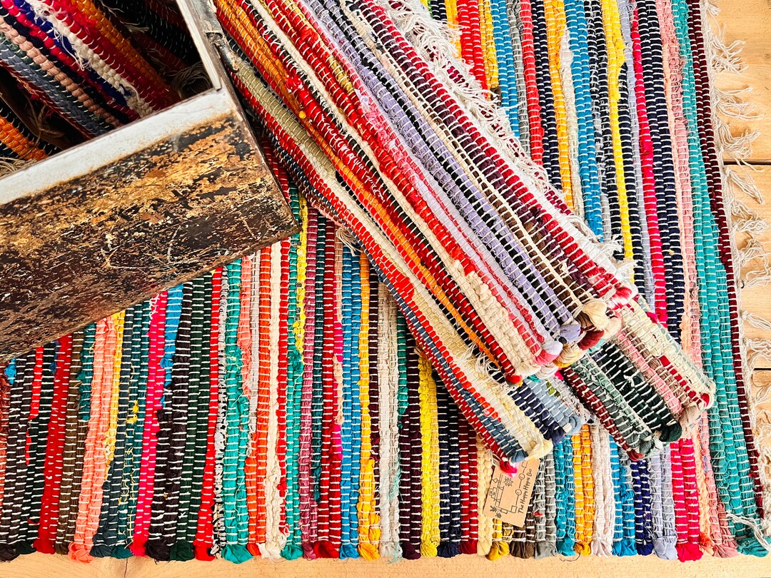 Handmade Rag Rug, Mixed Sizes Fair Trade Recycled Fabric Rainbow Stripe ...