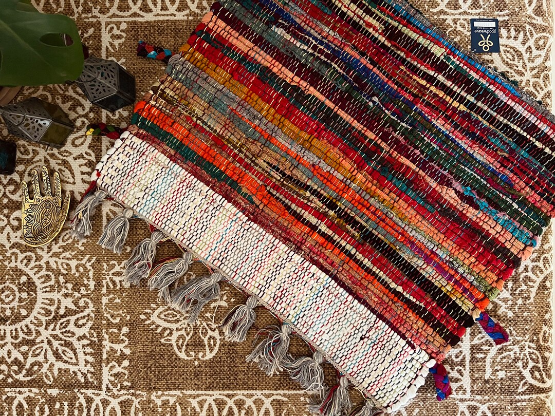 Handmade & Fair Trade Hippie Bohemian Rainbow Rag Rug, Made From ...