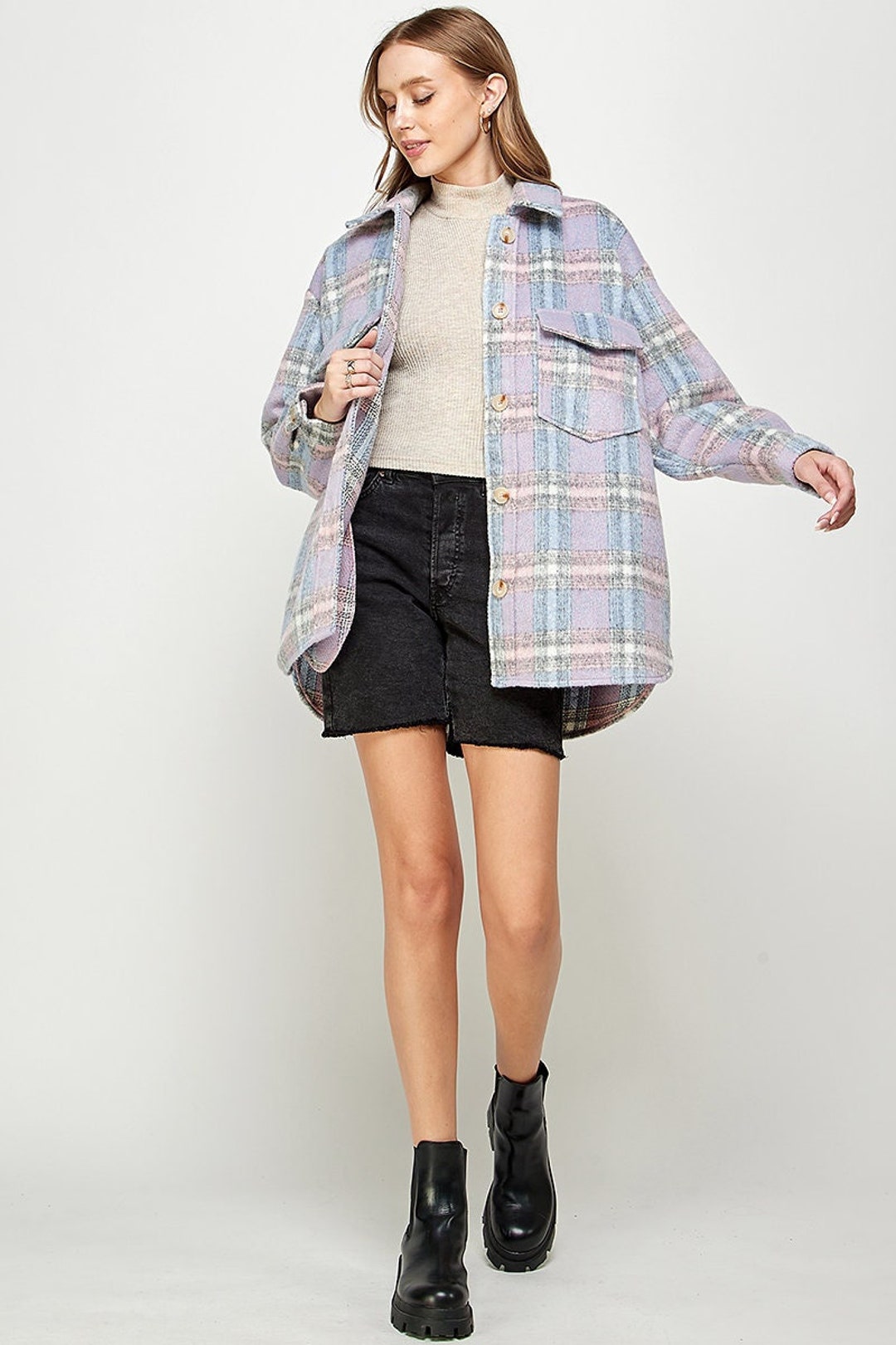 Yura_wool Blended Oversized Plaid Jacket - Etsy