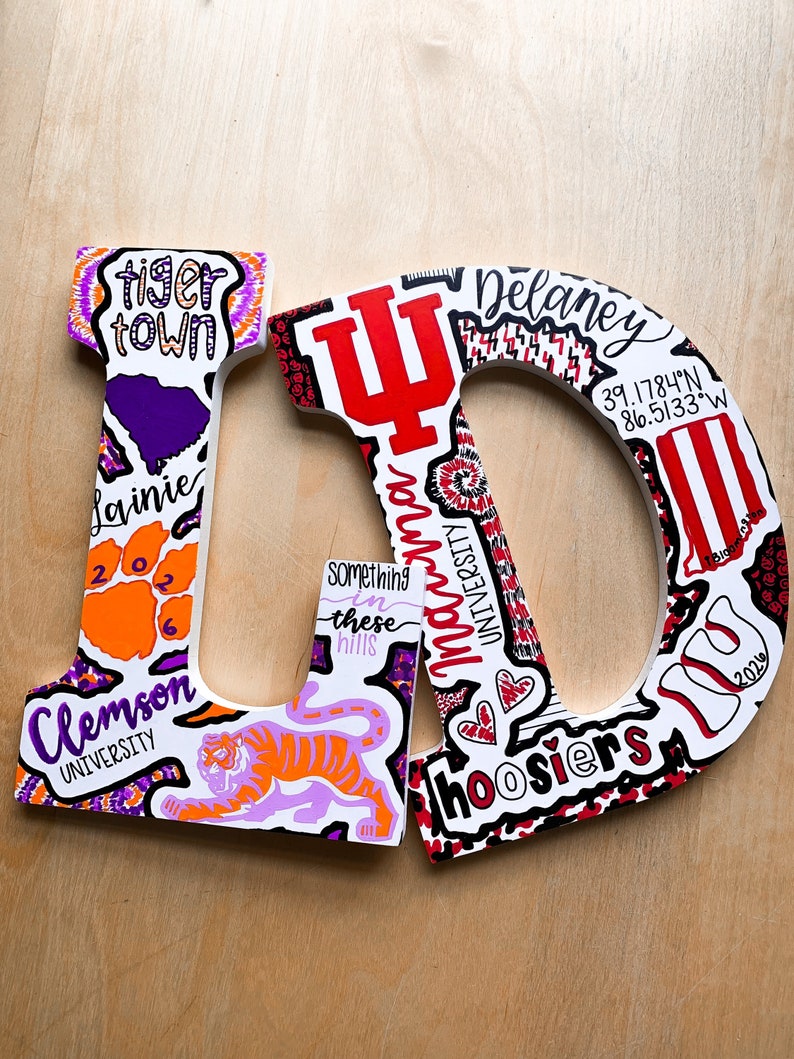 Hand Painted College Themed Wooden Letter Custom College - Etsy