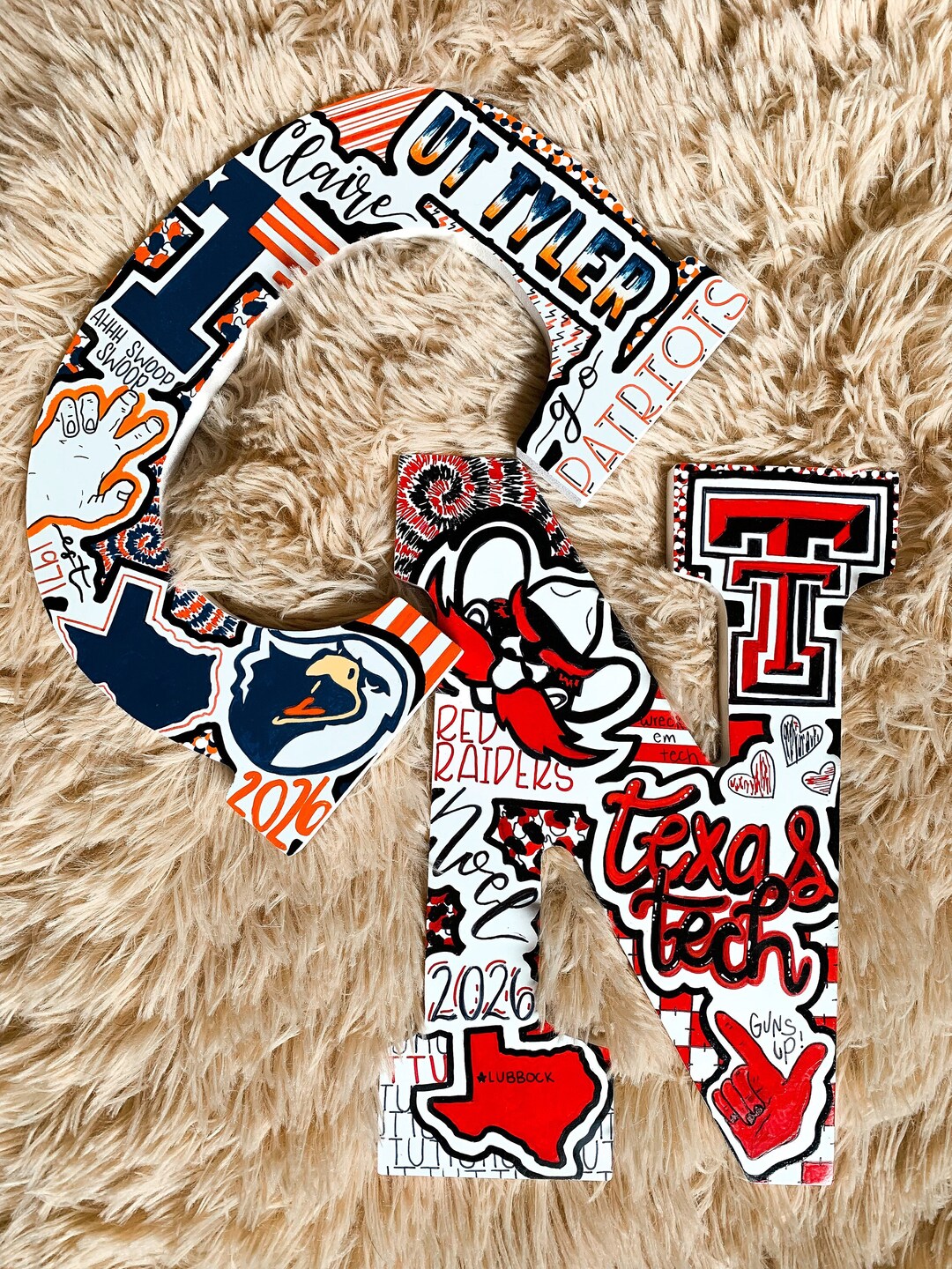 Hand Painted College Themed Wooden Letter | Custom College Initial ...