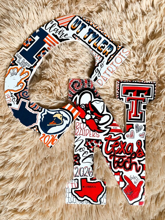 Hand Painted College Themed Wooden Letter Custom College - Etsy