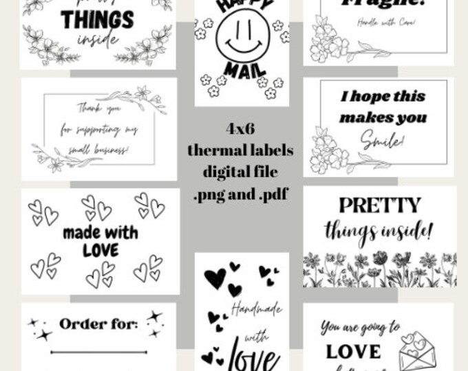 4x6 Thermal Label PNG/PDF, Set of 10 Thermal Stickers, Thermal Printer ...
