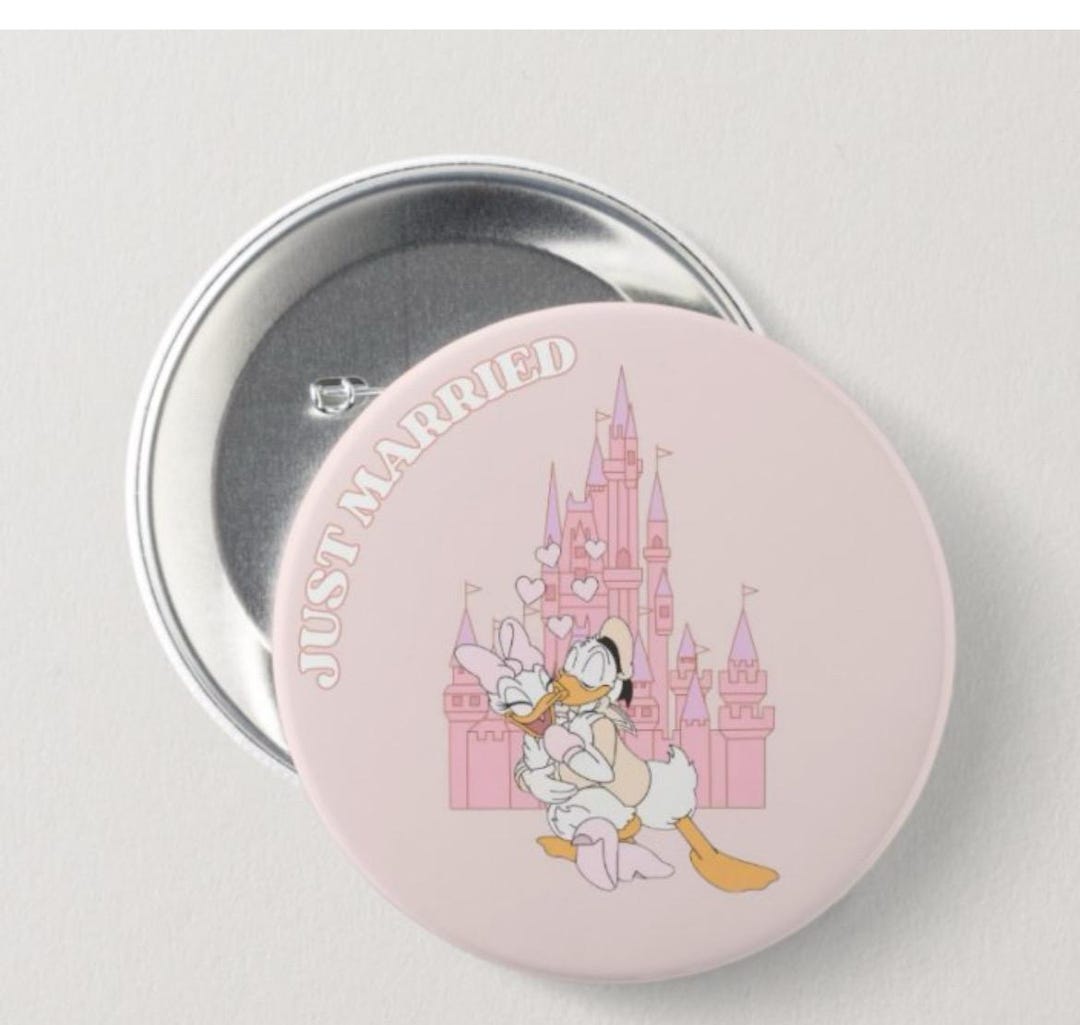 Disney Just Married Button | Disney Park Button Pin | Daisy and Donald ...