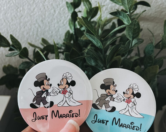 Mickey and Minnie Just Married Disney Buttons-mickey and Minnie Just ...