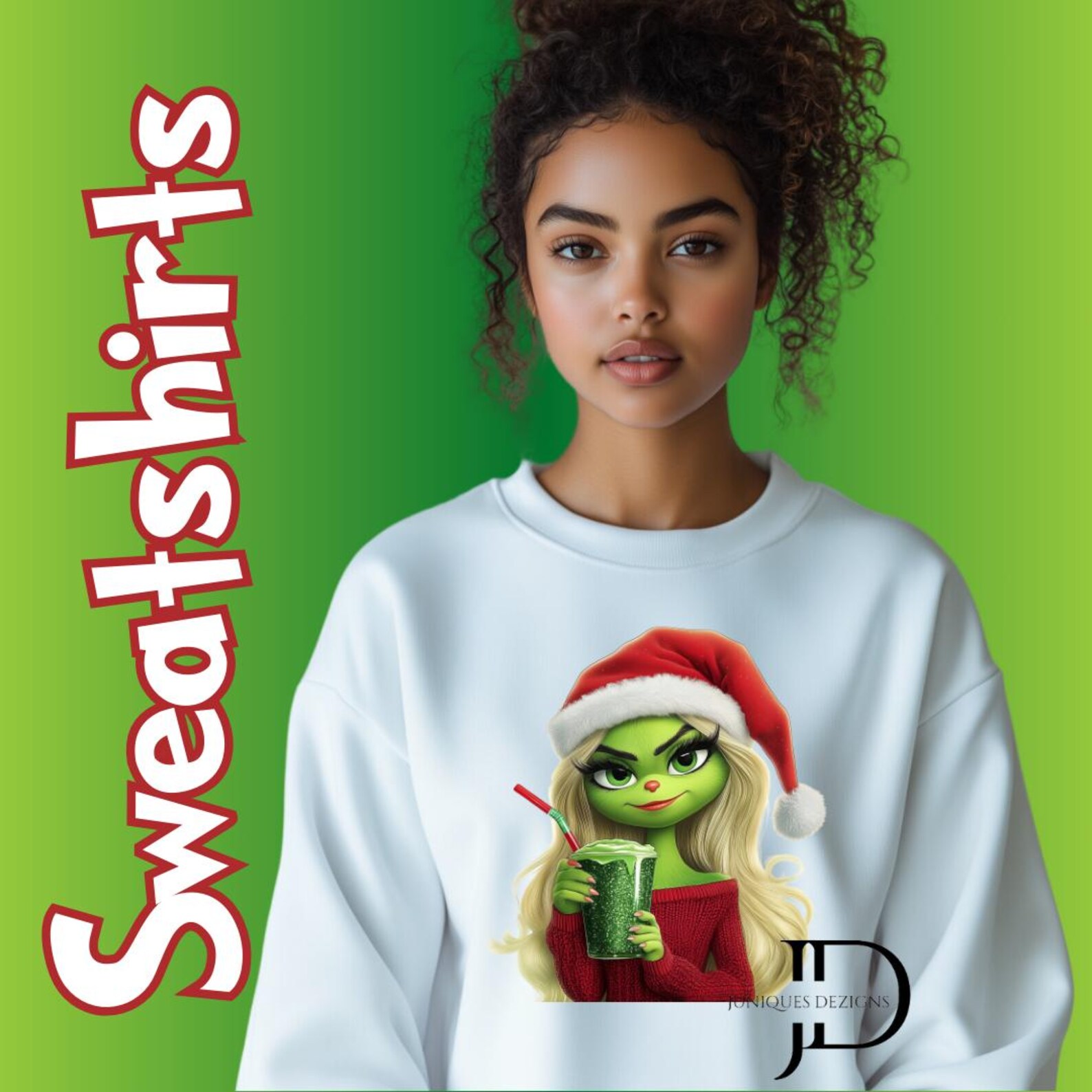 Grinch Lady in Red Christmas PNG, Holiday Glam Art Print | Green ...