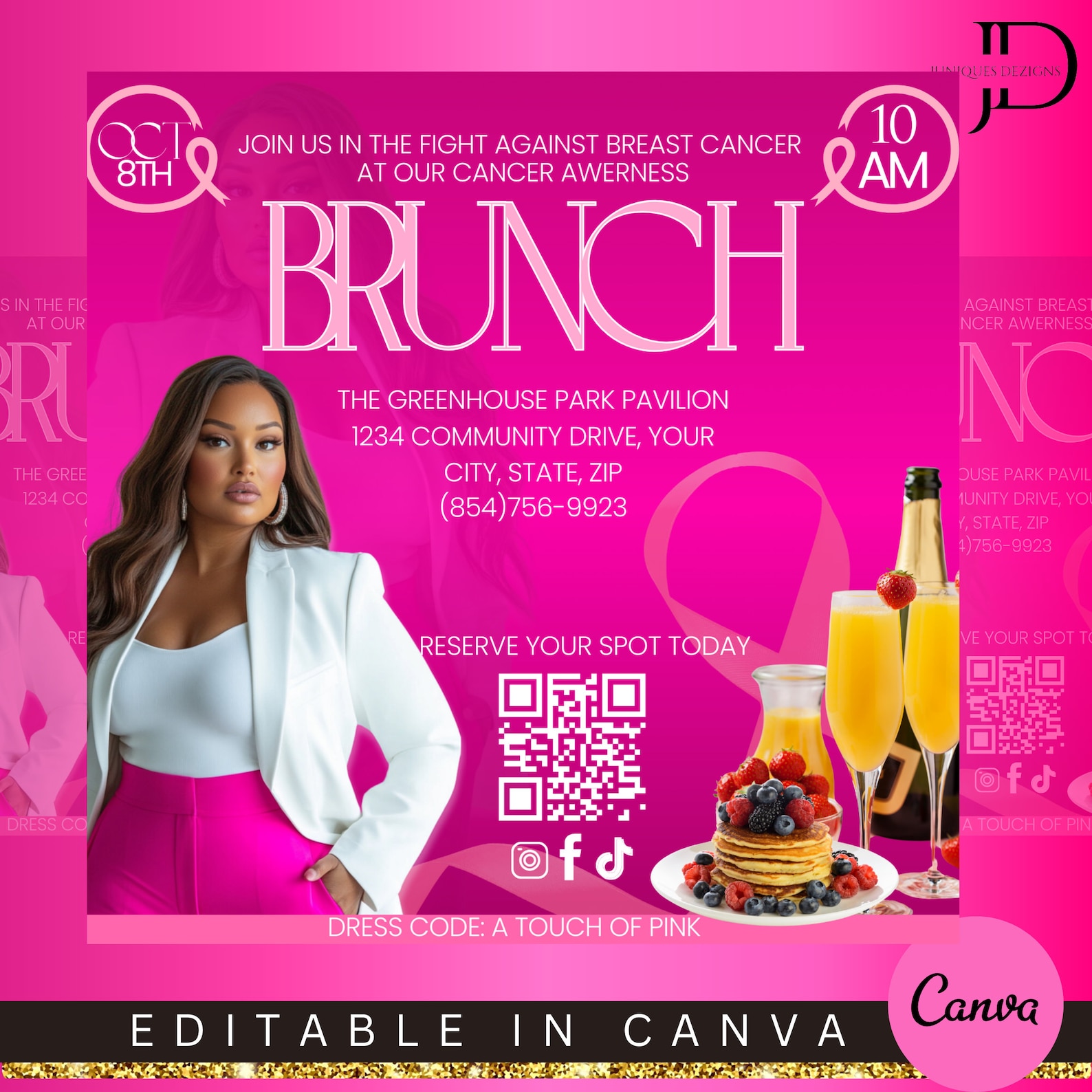 Breast Cancer Awareness Brunch Flyer Template,editable Digital ...