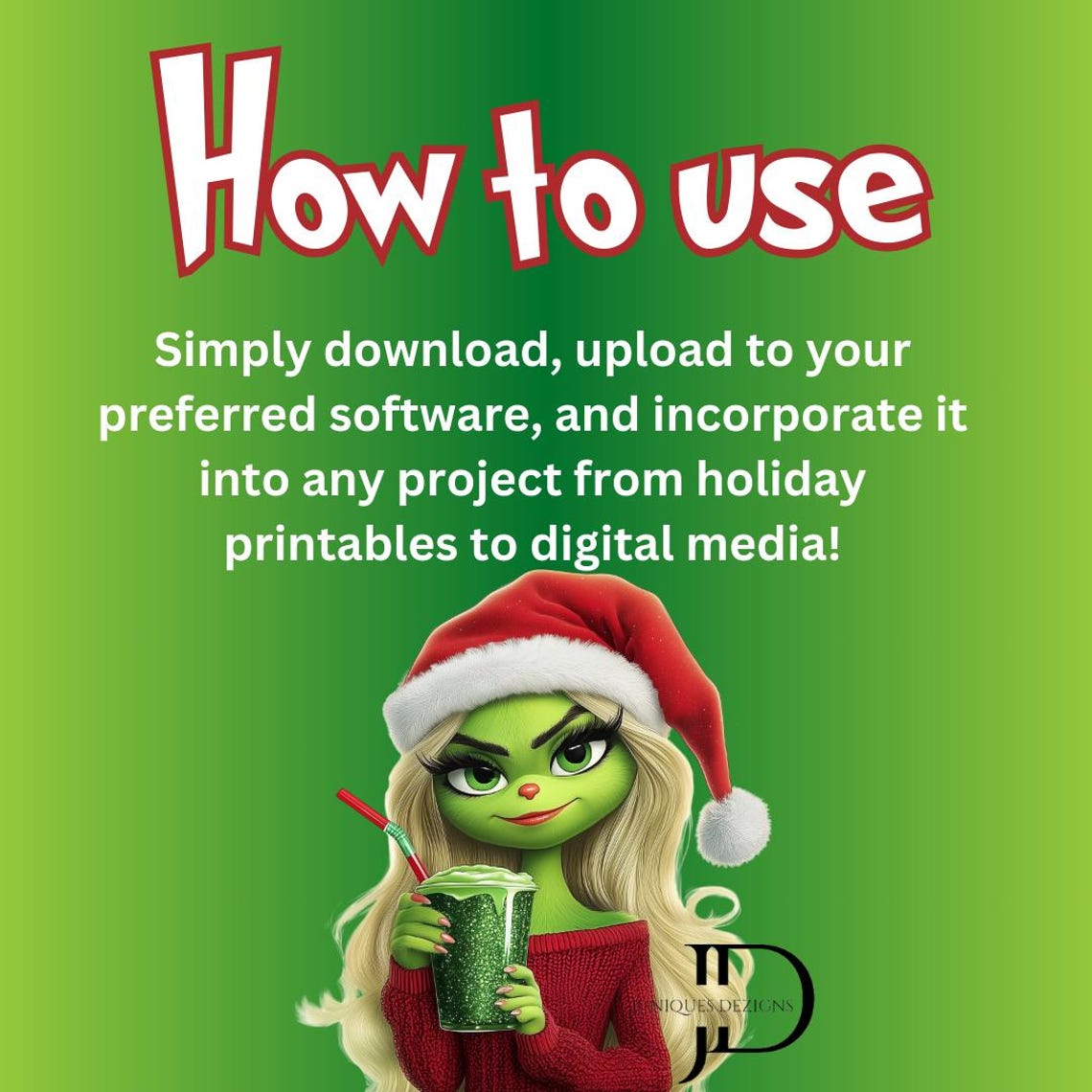 Grinch Lady in Red Christmas PNG, Holiday Glam Art Print | Green ...