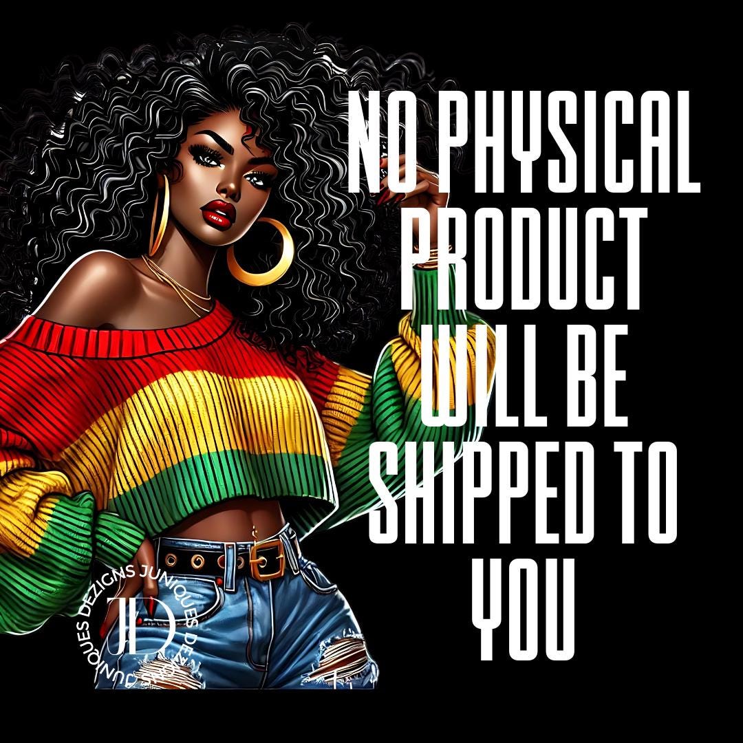 Melanin Stripes & Vibes Clipart | Afrocentric Rasta Pngs | Black Woman ...