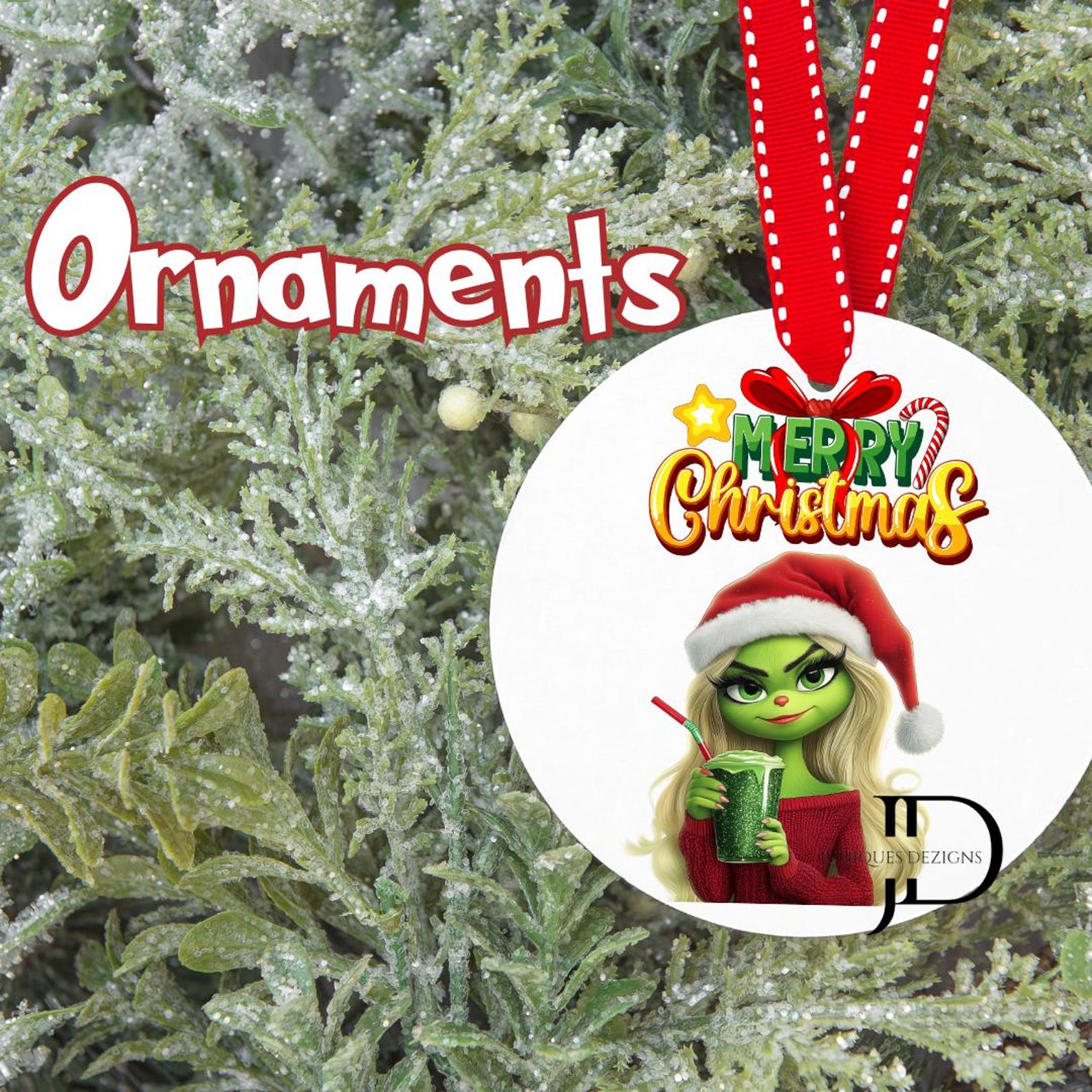 Grinch Lady in Red Christmas PNG, Holiday Glam Art Print | Green ...