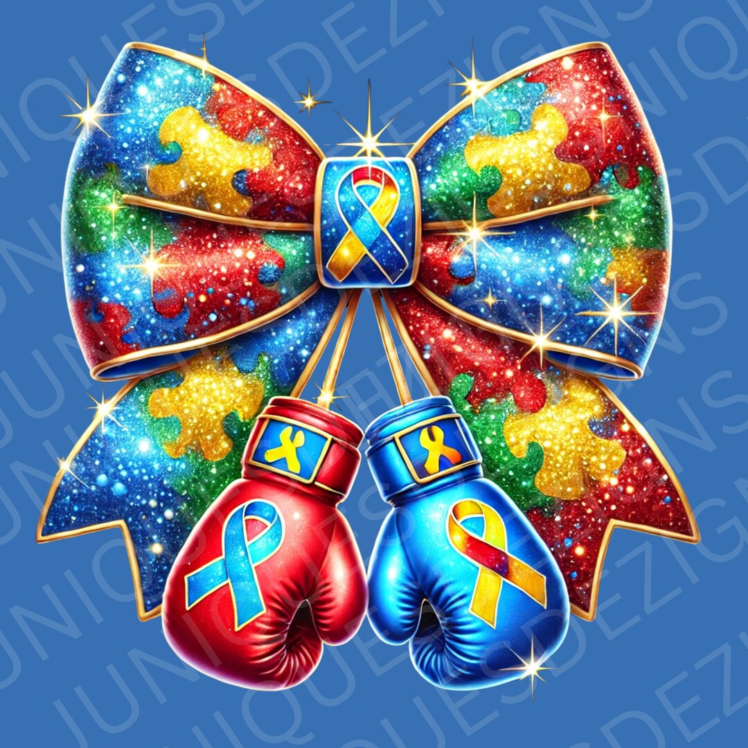 Autism Awareness Glitterbow PNG, Colorful Puzzle Piece Bow & Boxing ...