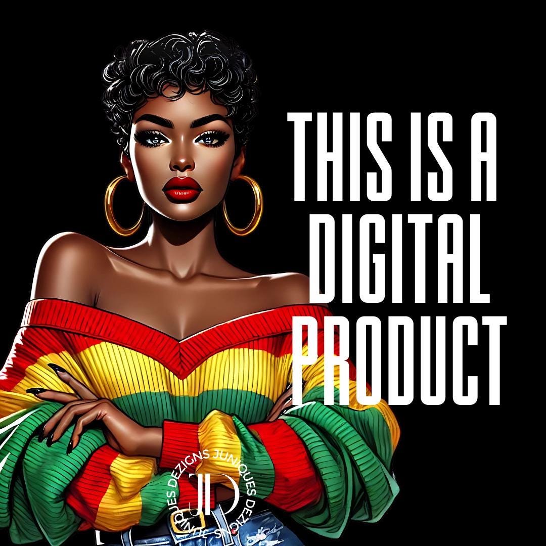 Melanin Stripes & Vibes Clipart | Afrocentric Rasta Pngs | Black Woman ...