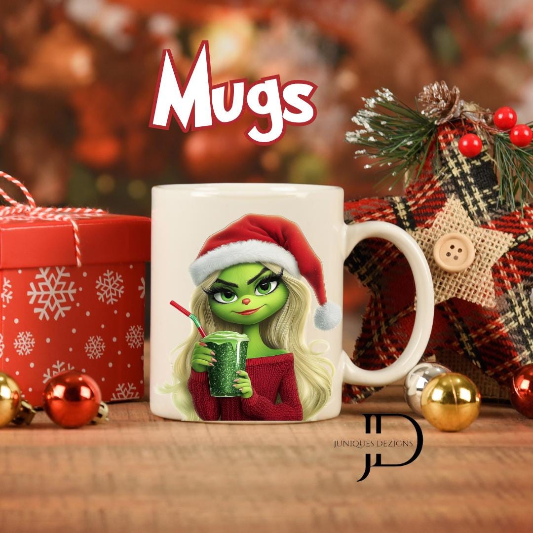Grinch Lady in Red Christmas PNG, Holiday Glam Art Print | Green ...