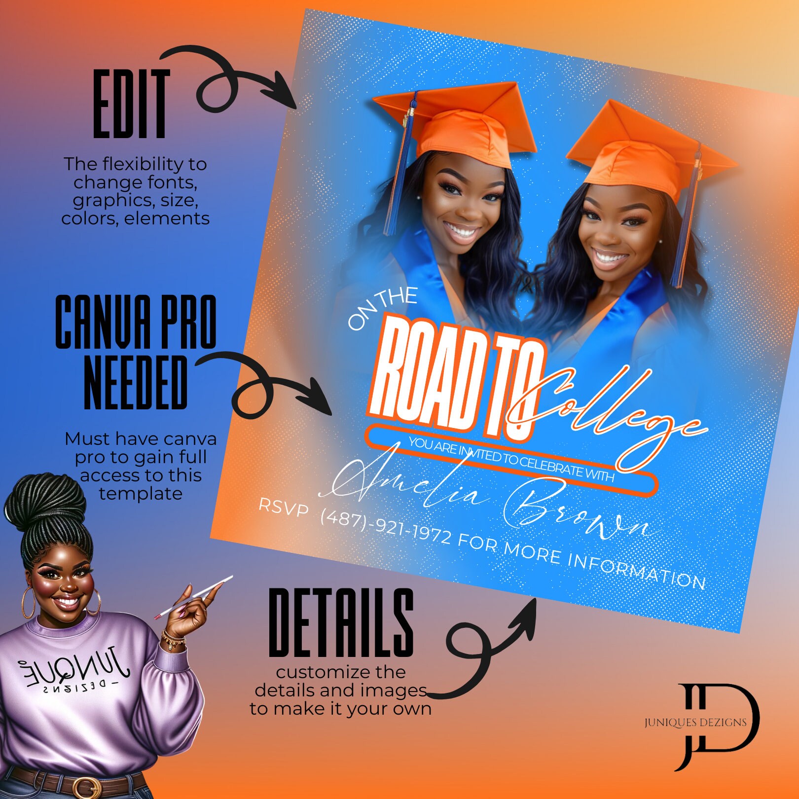 Editable Graduation Invitation,diy Grad Flyer,personalize Your Grad ...
