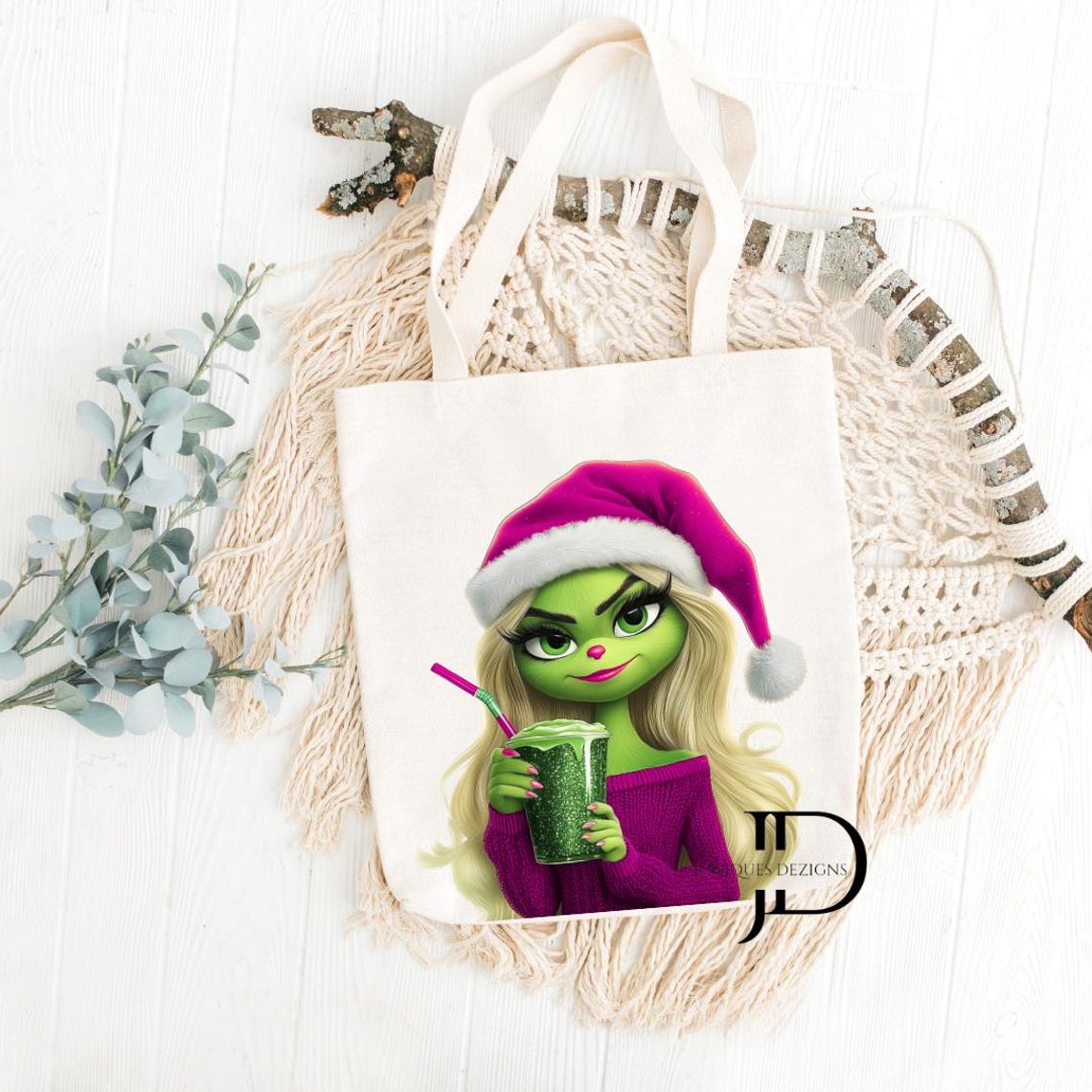 Grinch Lady in Pink Christmaspng, Holiday Glam Art Print | Green ...