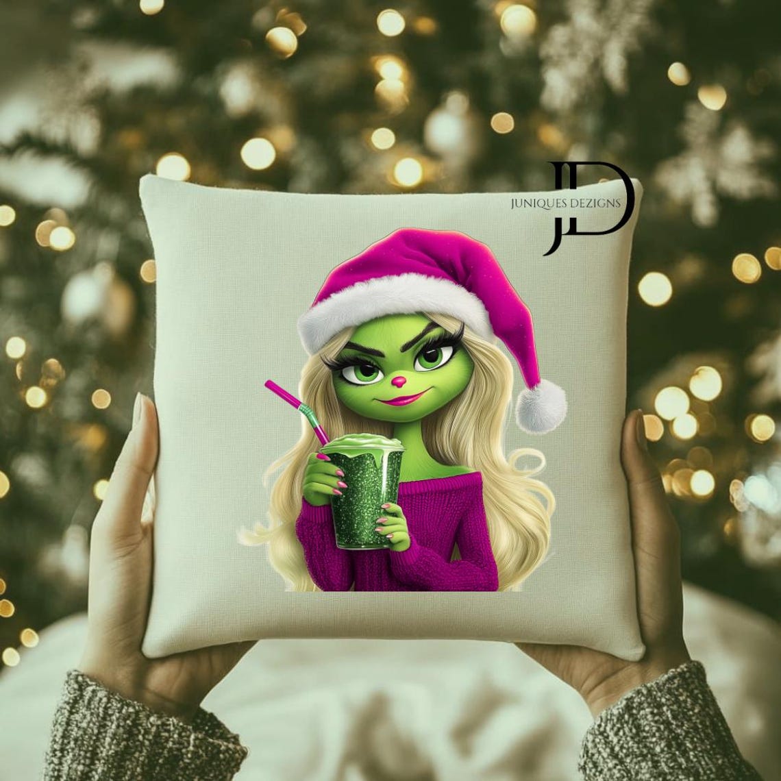 Grinch Lady in Pink Christmaspng, Holiday Glam Art Print | Green ...