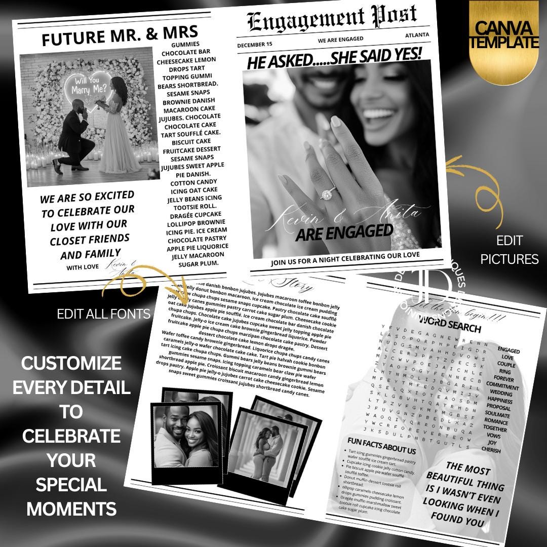 Engagement Newspaper Invitation Template,personalizedengagement ...