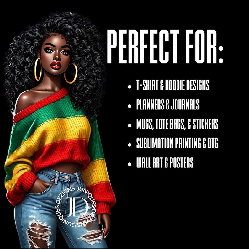 Melanin Stripes & Vibes Clipart | Afrocentric Rasta Pngs | Black Woman ...