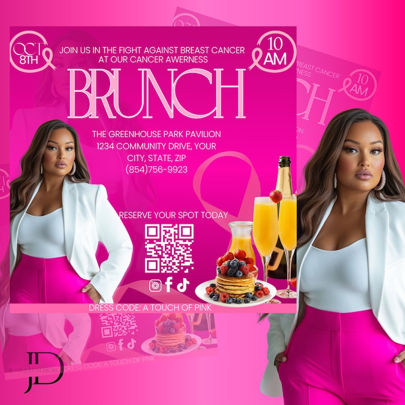 Breast Cancer Awareness Brunch Flyer Template,editable Digital ...