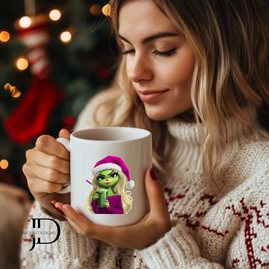 Grinch Lady in Pink Christmaspng, Holiday Glam Art Print | Green ...