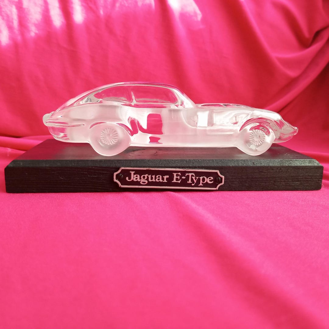 Vintage Model Car Lead Crystal Crystal Glass Jaguar E-type With Wooden ...