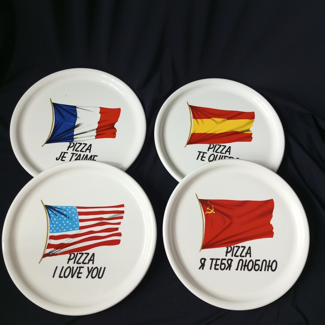 Set of 4 Vintage Italian Plates 80's 4 Ceramic Pizza Plates 28cm in ...